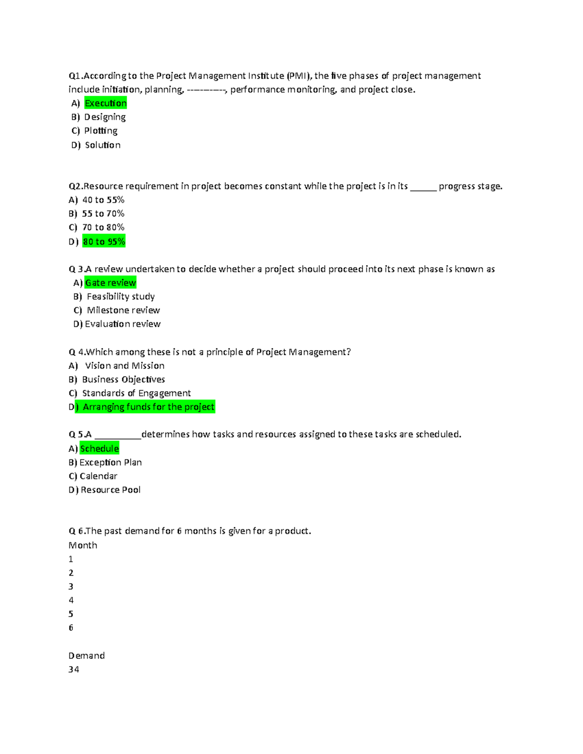 Project Management Quiz Questions and Answers (Course Code: PM101 ...