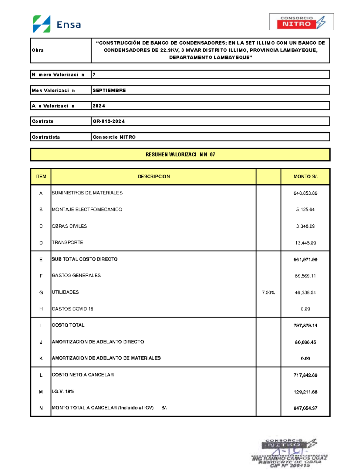 2-18-TX-0006- Nitro-SEC-003-PRE-VAE-003- Resumen Valorizado VAL ...