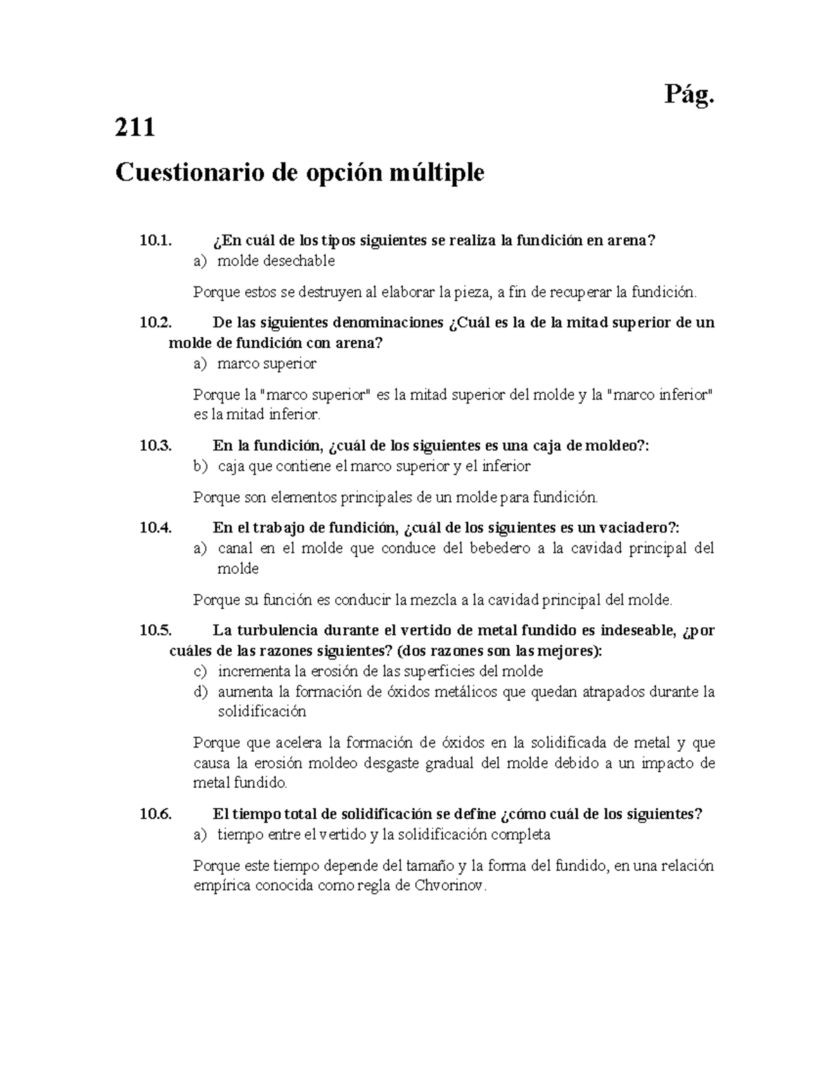 PC3 - Cuestionario de Fundición: Preguntas y Respuestas - Studocu