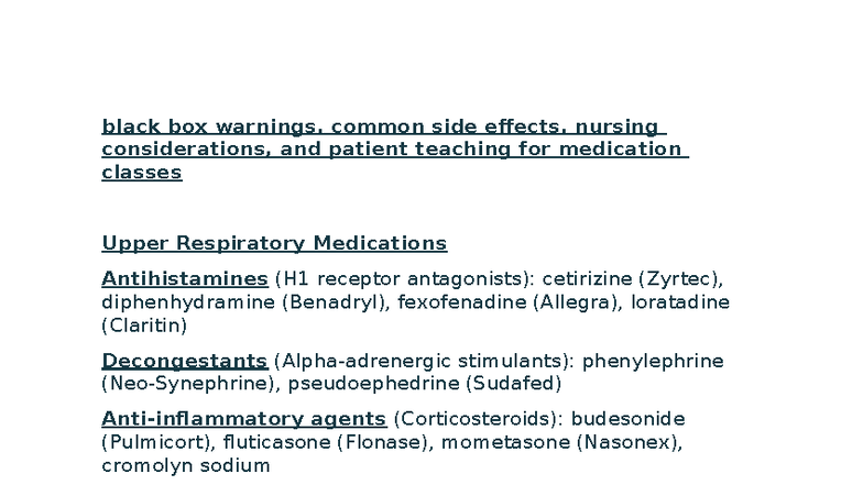 Pharmacology HESI: Drug Classes, Warnings, and Nursing Considerations ...