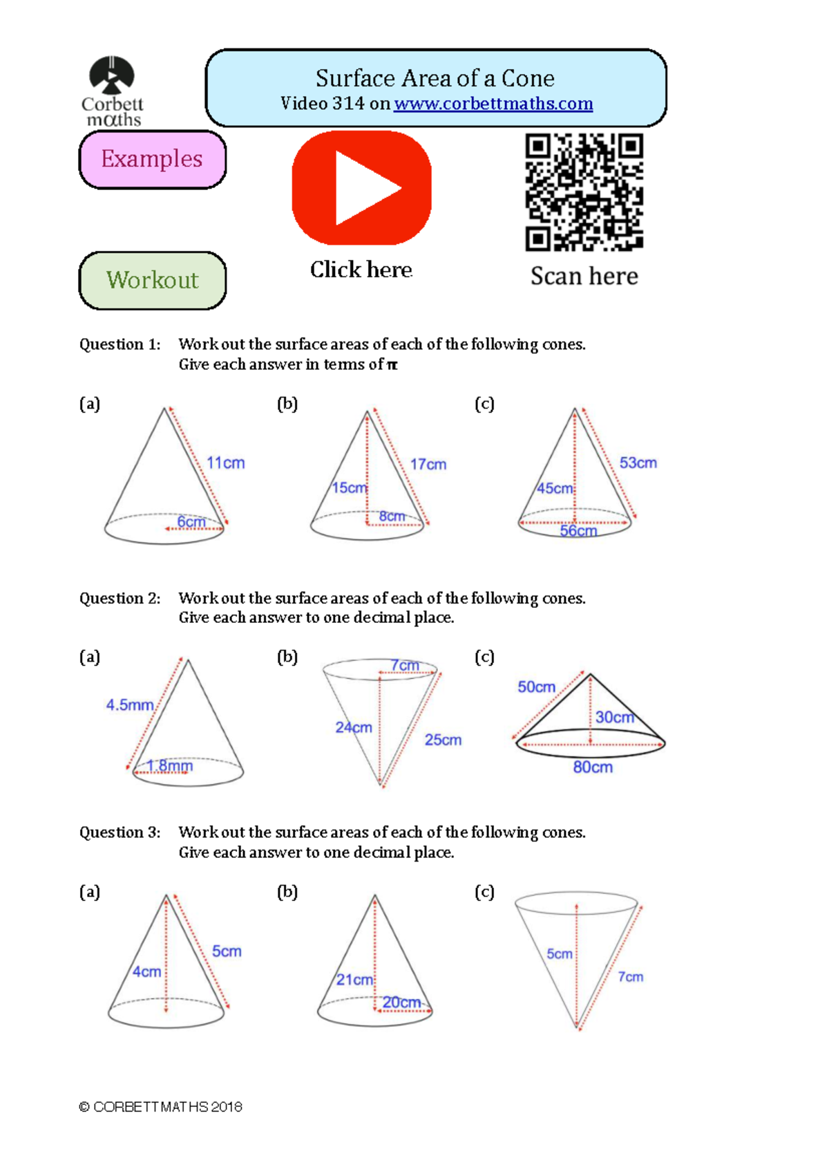 Surface Area of a Cone: Video 314 Examples & Questions - Studocu