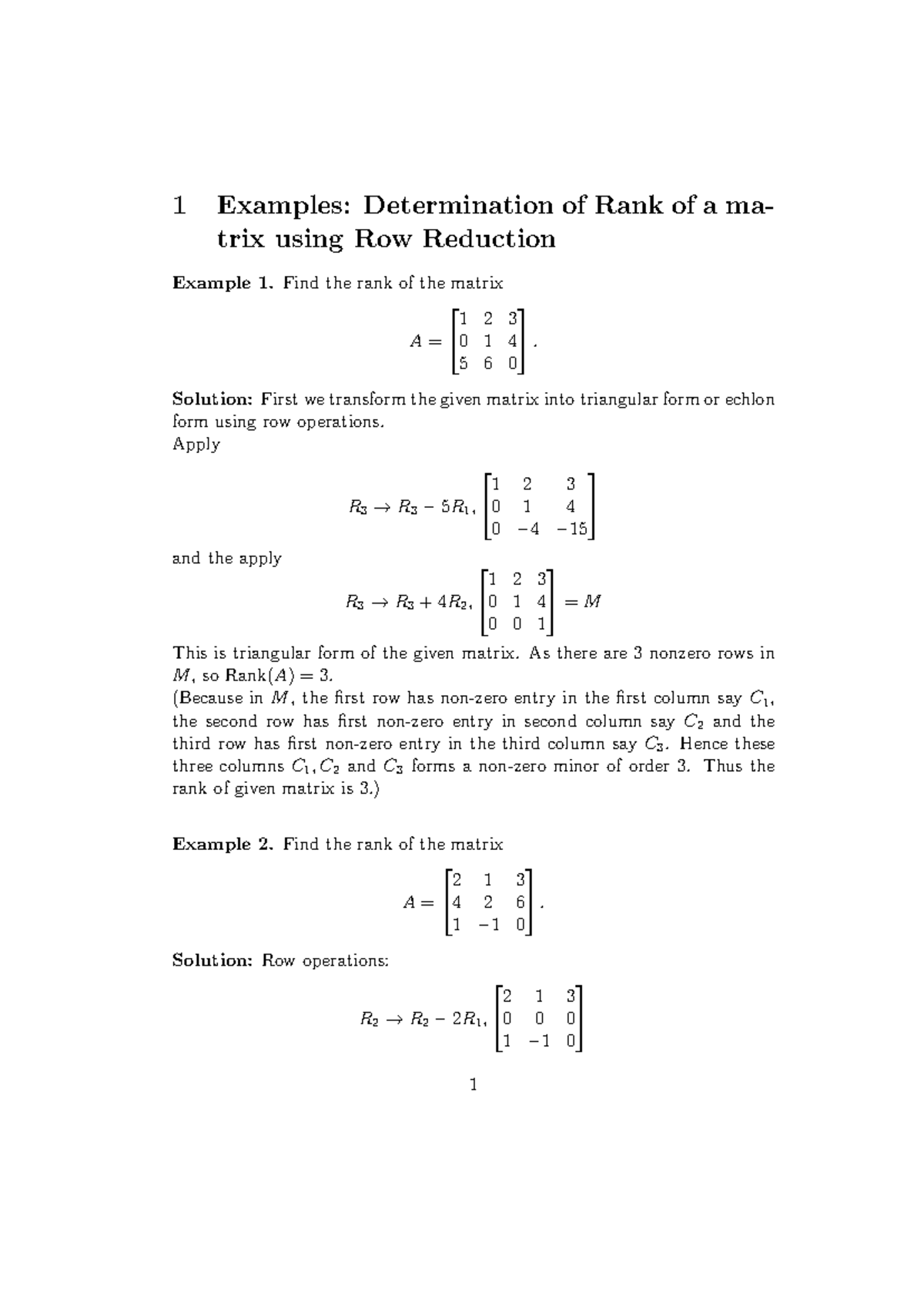 Unit 1 Examples: Determining Matrix Rank via Row Reduction - Studocu