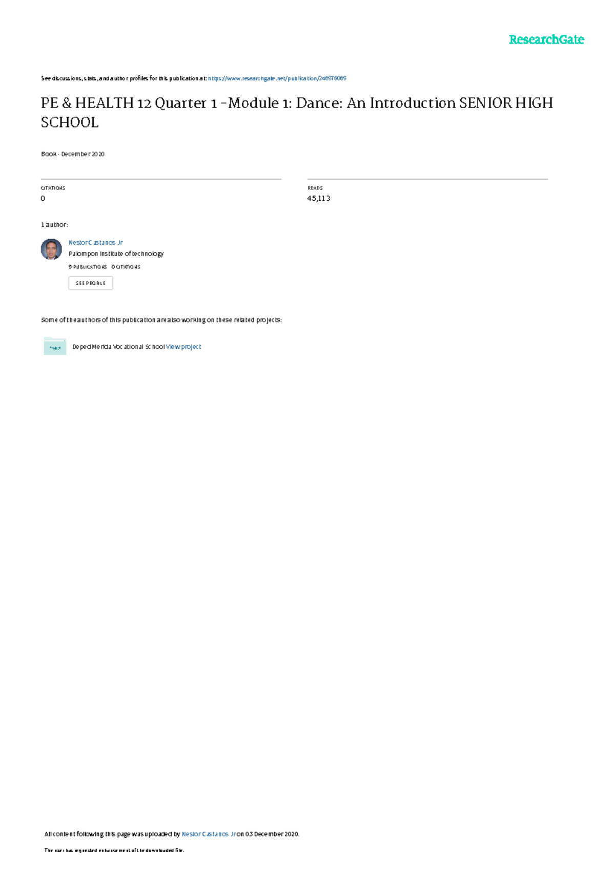 PE & Health 12 Q1 Module 1: Introduction to Dance and Fitness - Studocu