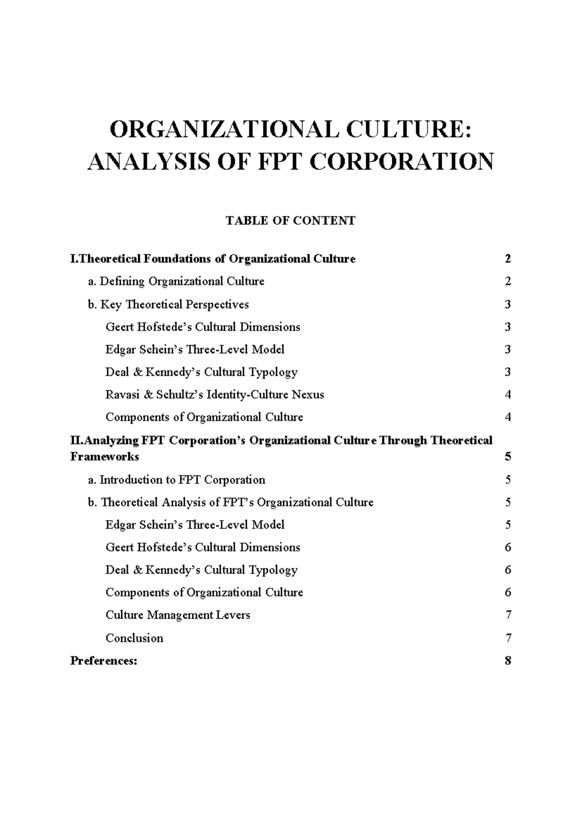 Organizational Culture Analysis of FPT Corporation: Theoretical ...