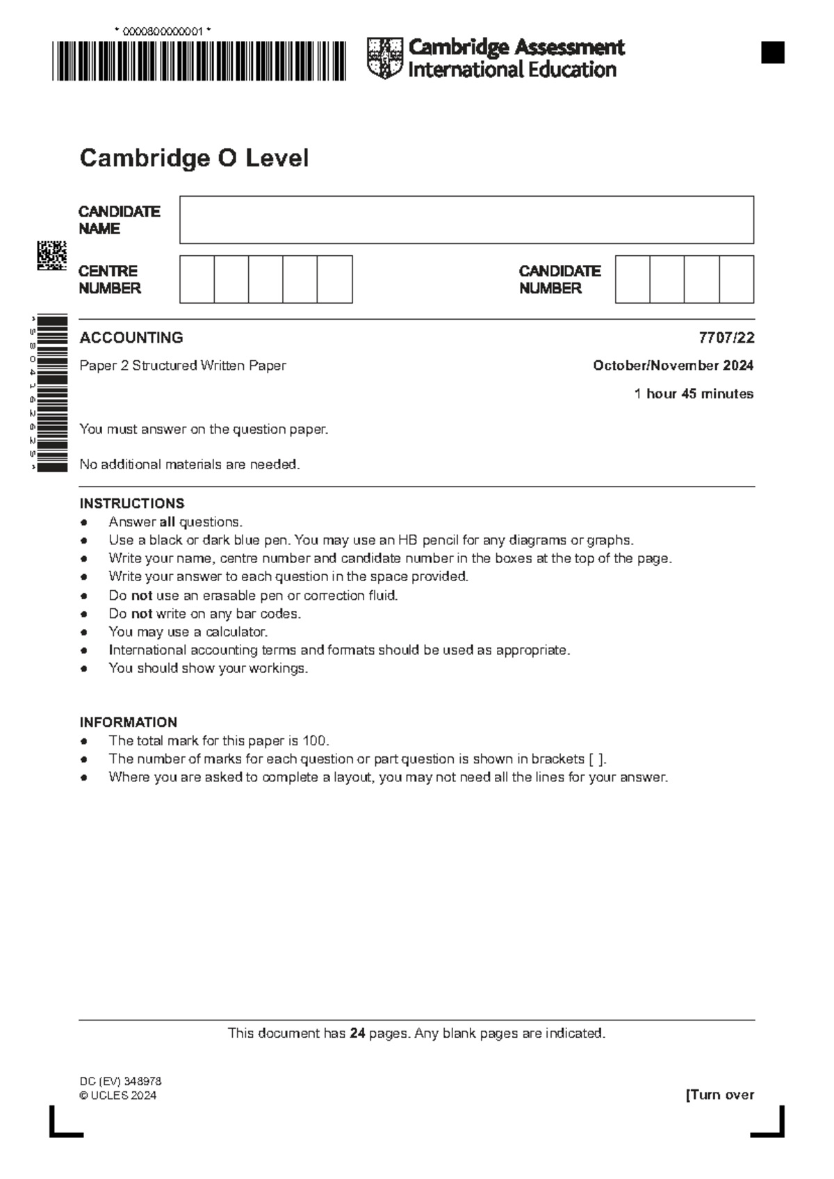 Cambridge O Level 5804/16 Accounting Paper 2 Revision Notes 2024 - Studocu
