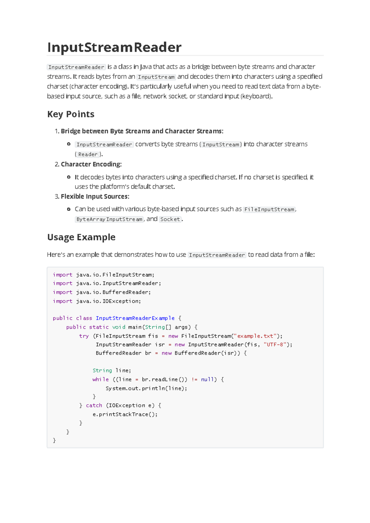 ISR - Input Stream Reader - InputStreamReader InputStreamReader is a ...