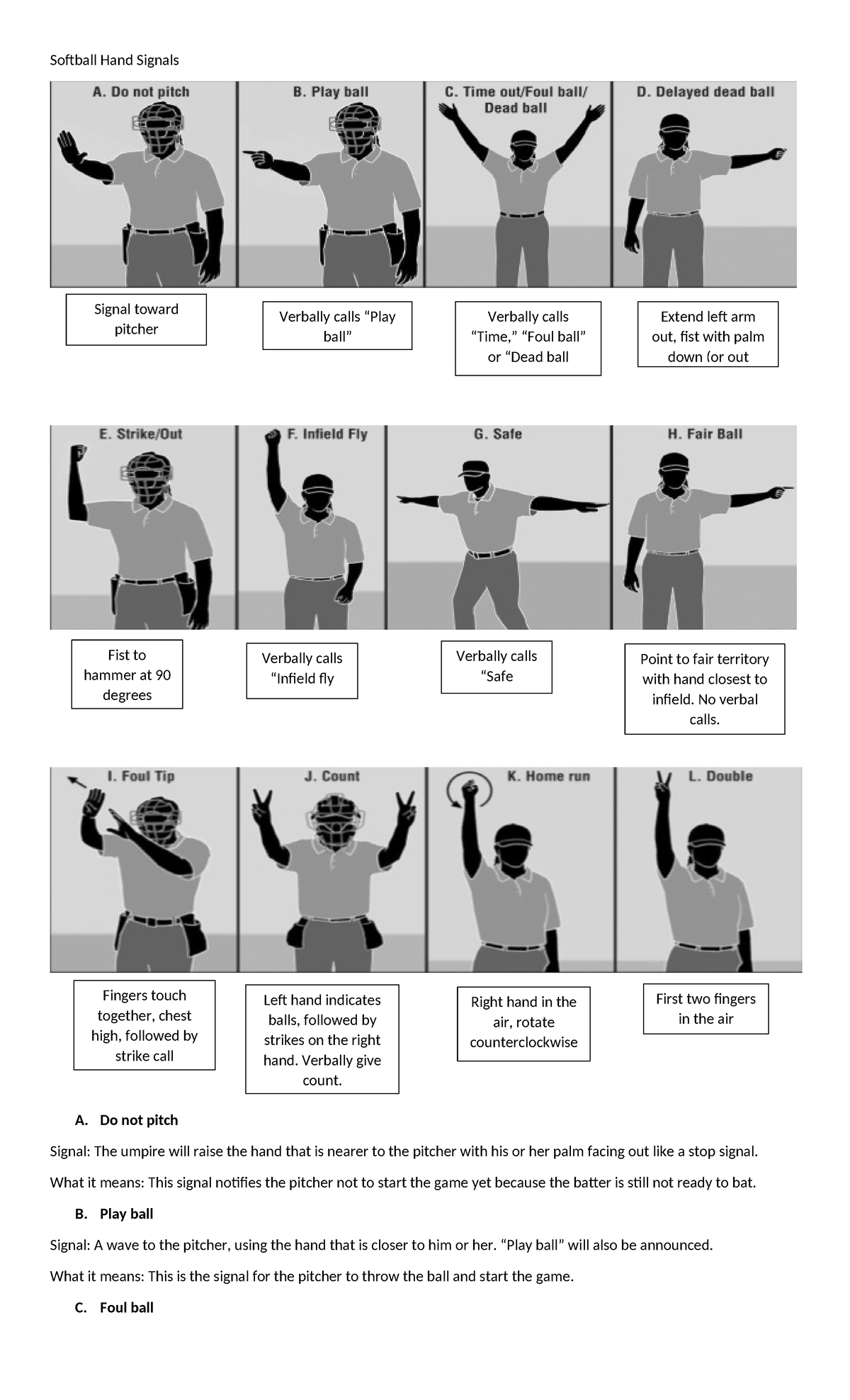 Softball Hand Signals Guide for Coaches and Players - Studocu