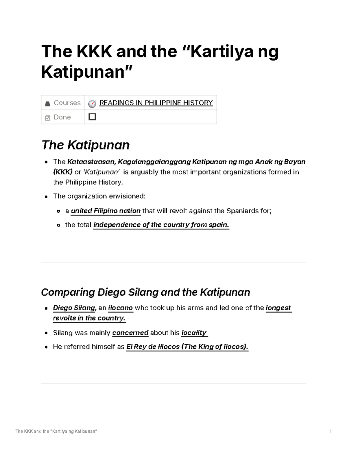 RPH - Kartilya ng Katipunan - The KKK and the “Kartilya ng Katipunanˮ ...