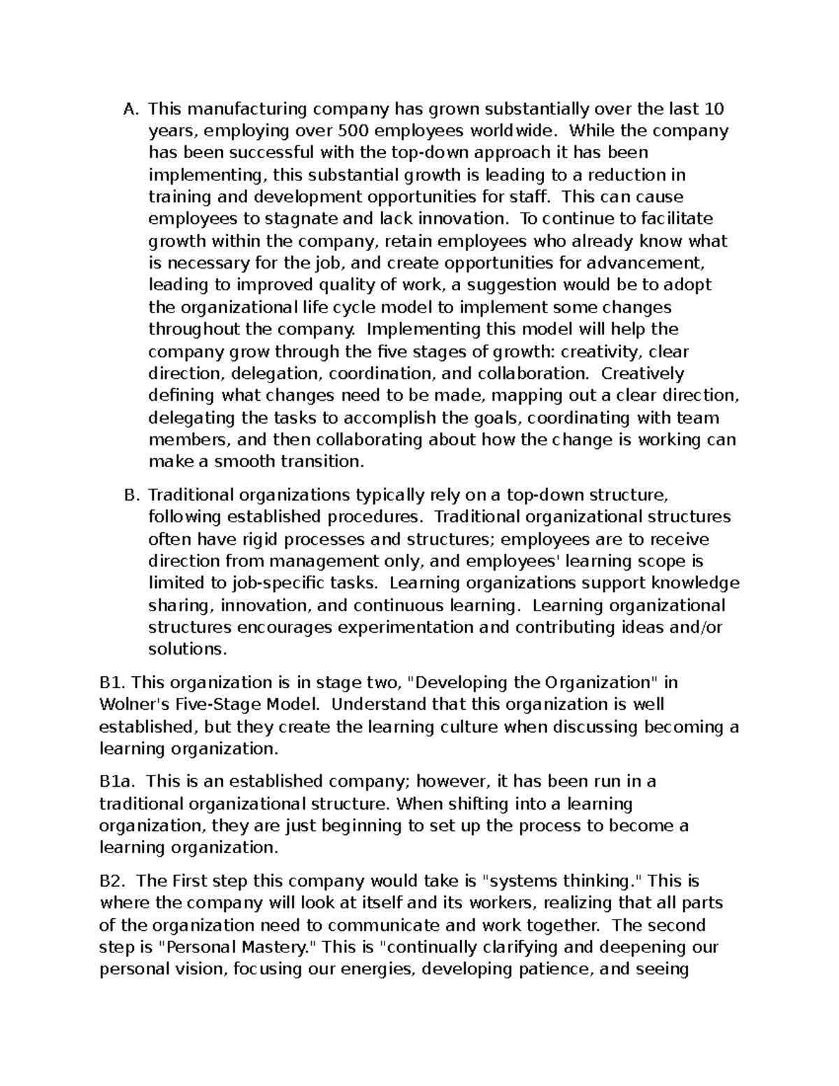 C721 Task 1 - Transitioning to a Learning Organization - Studocu