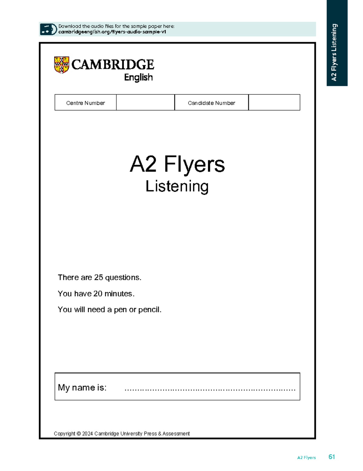 Final Test A2 Flyers Listening Sample Paper 2024 - Studocu