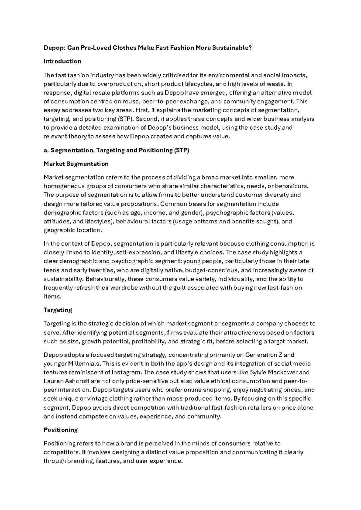 Depop Case Study: STP & Business Model Analysis (Essay) - Studocu