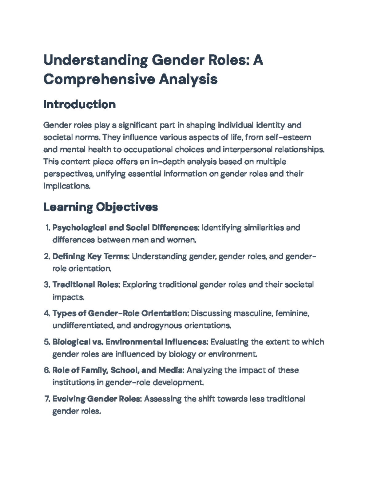 Understanding Gender Roles: A Comprehensive Analysis (Course Code ...