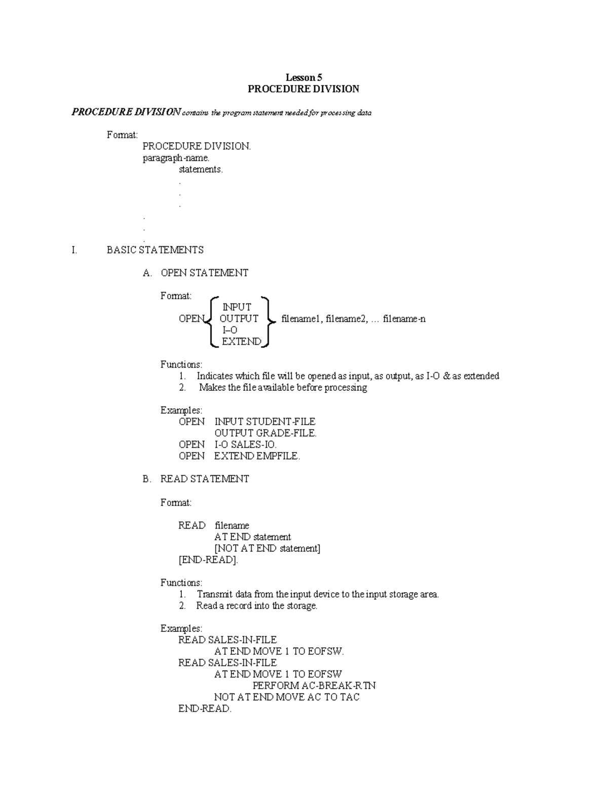 Lesson 5: COBOL Programming - Procedure Division Overview - Studocu