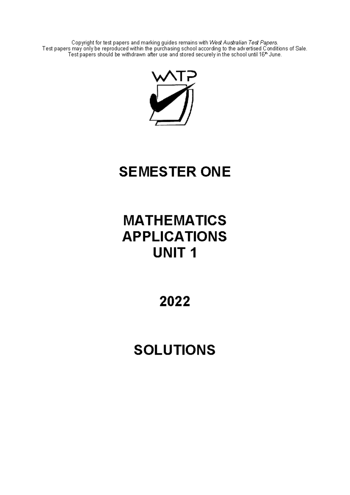 2022 SEM 1 MATH APPS UNIT 1 SOLUTIONS WATP - Studocu