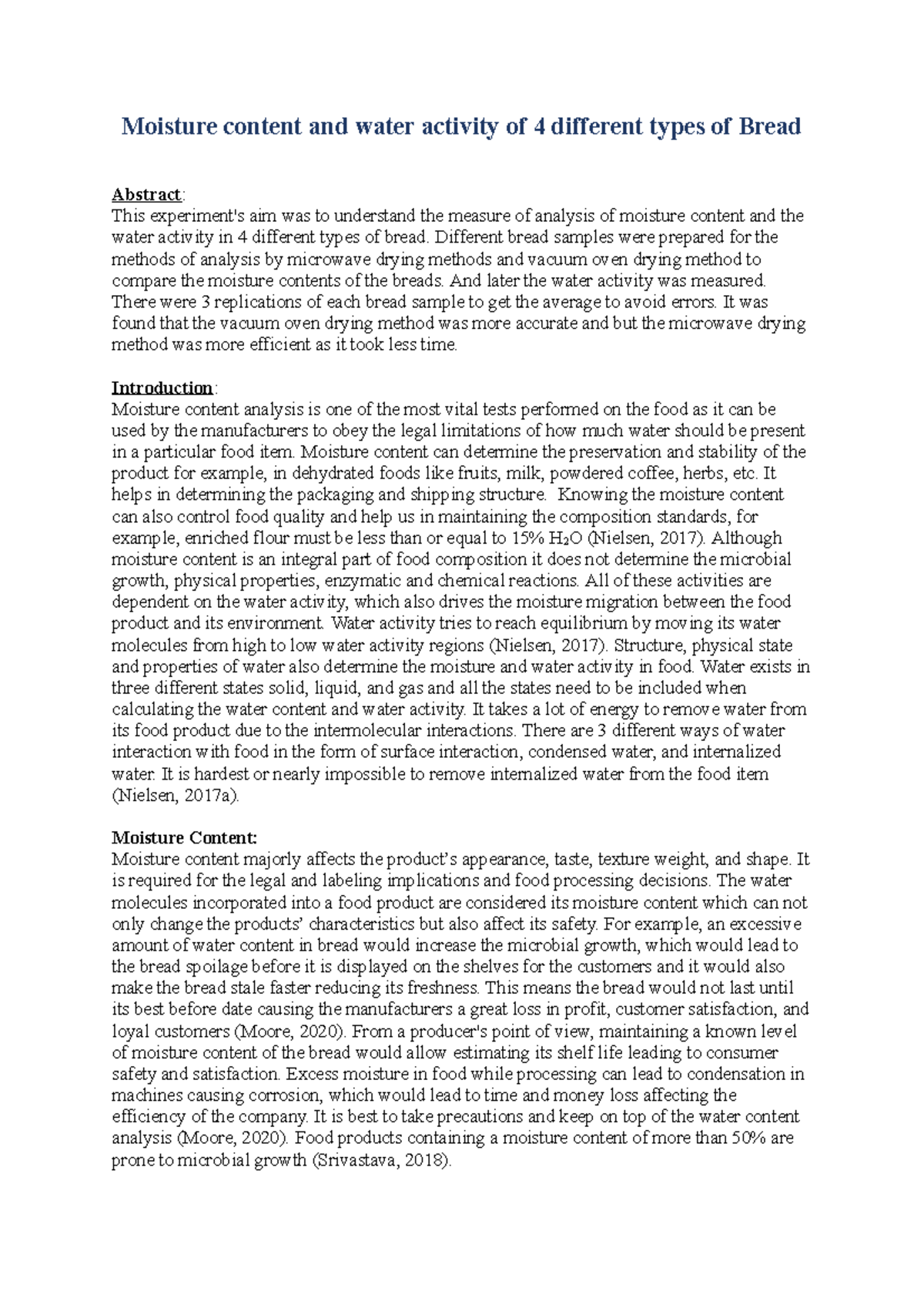 Lab Report 1: Analyzing Moisture Content and Water Activity in Bread ...