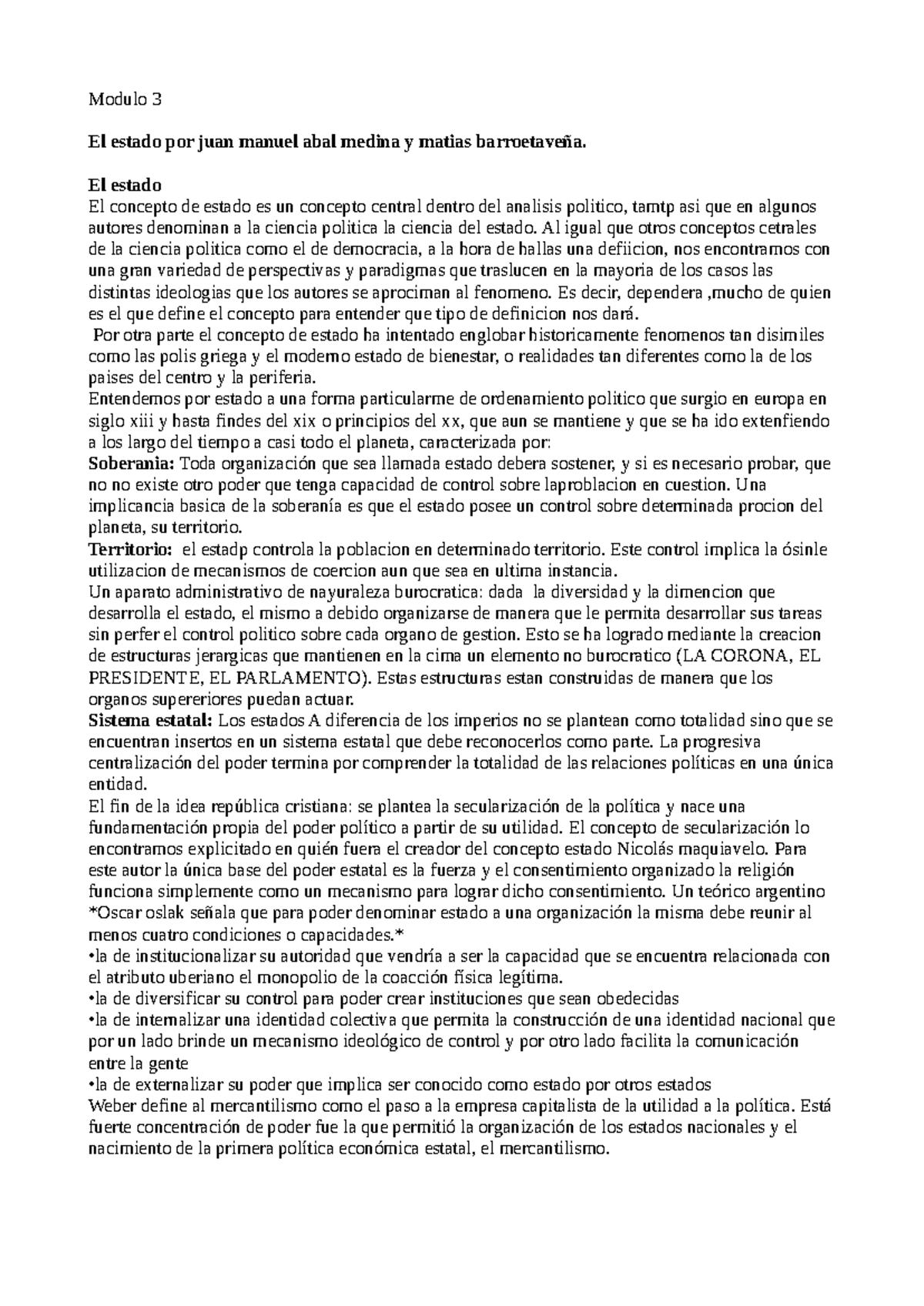 Modulo 3: Resumen sobre el Estado según Ansaldi, Pintos y Oszlak - Studocu