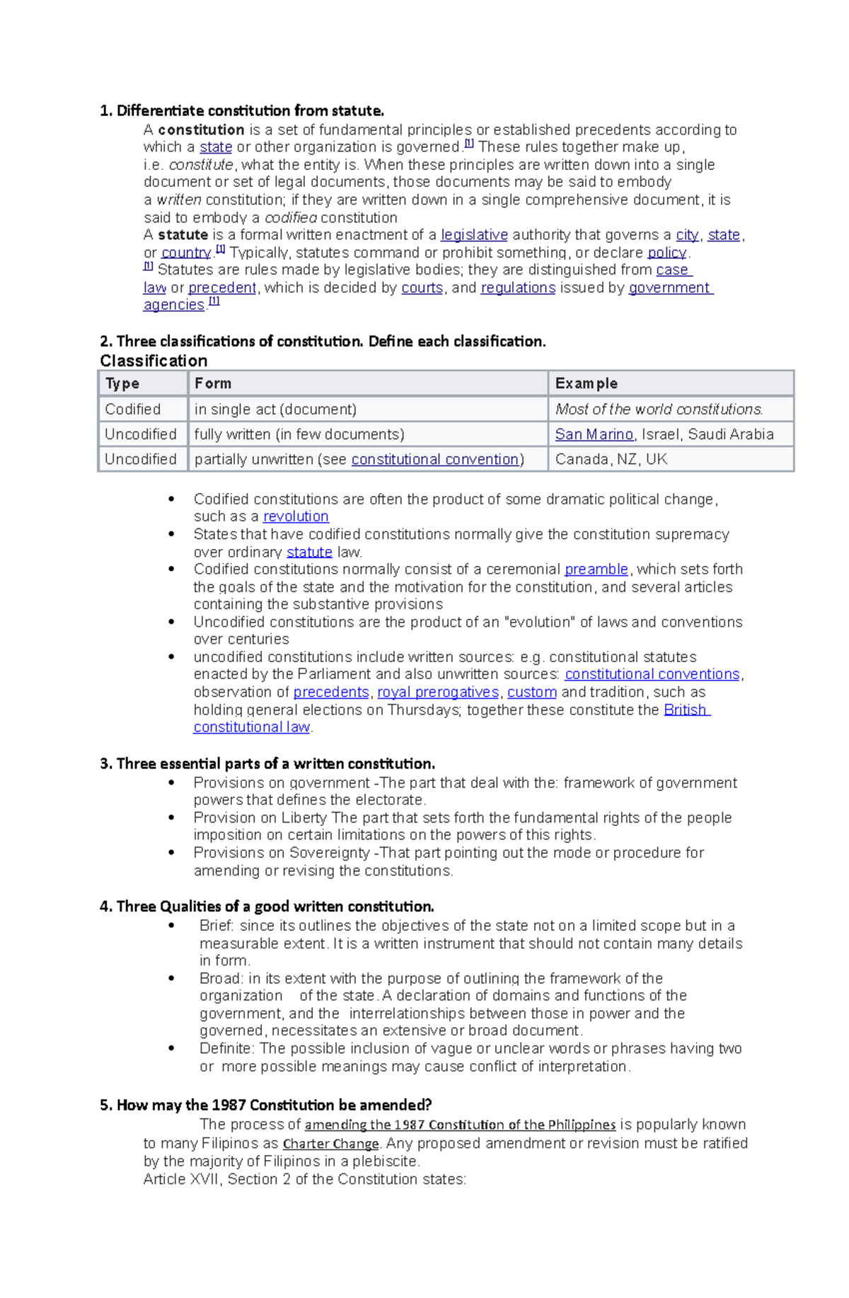 Understanding the Differences: Constitution vs. Statute - Studocu