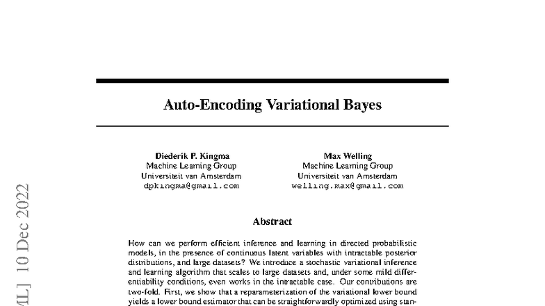 Auto-Encoding Variational Bayes (AEVB) for Efficient Inference - Studocu