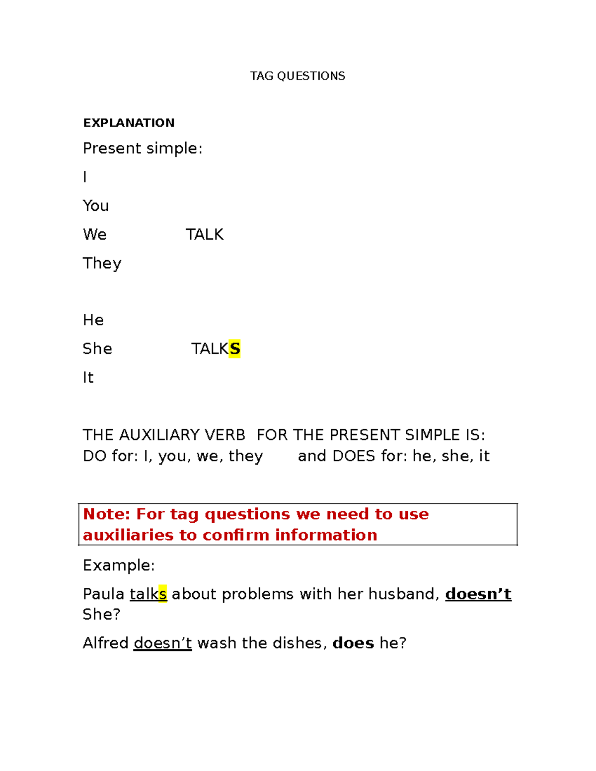 TAG QUESTIONS EXPLANATION: Present Simple & Auxiliary Verbs - Studocu