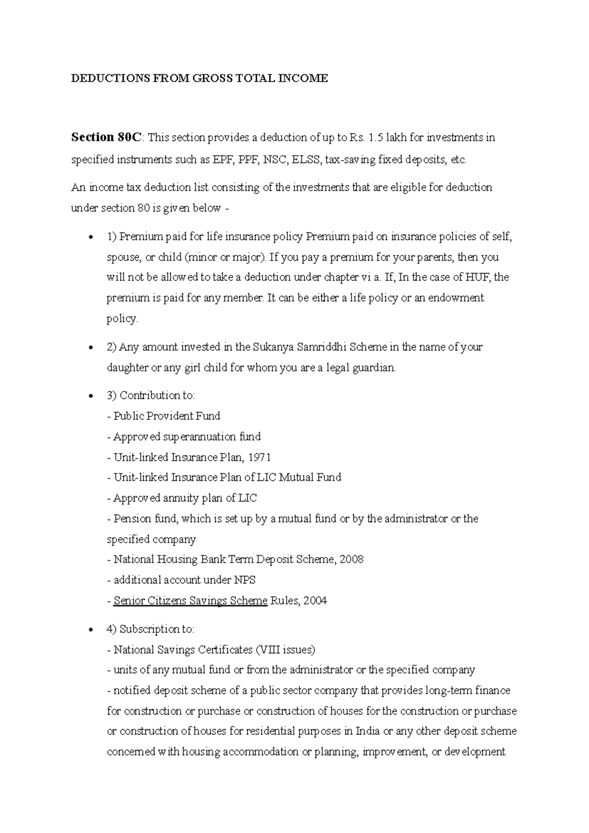 Deductions from Gross Total Income: Key Sections 80C to 80TTB Explained ...