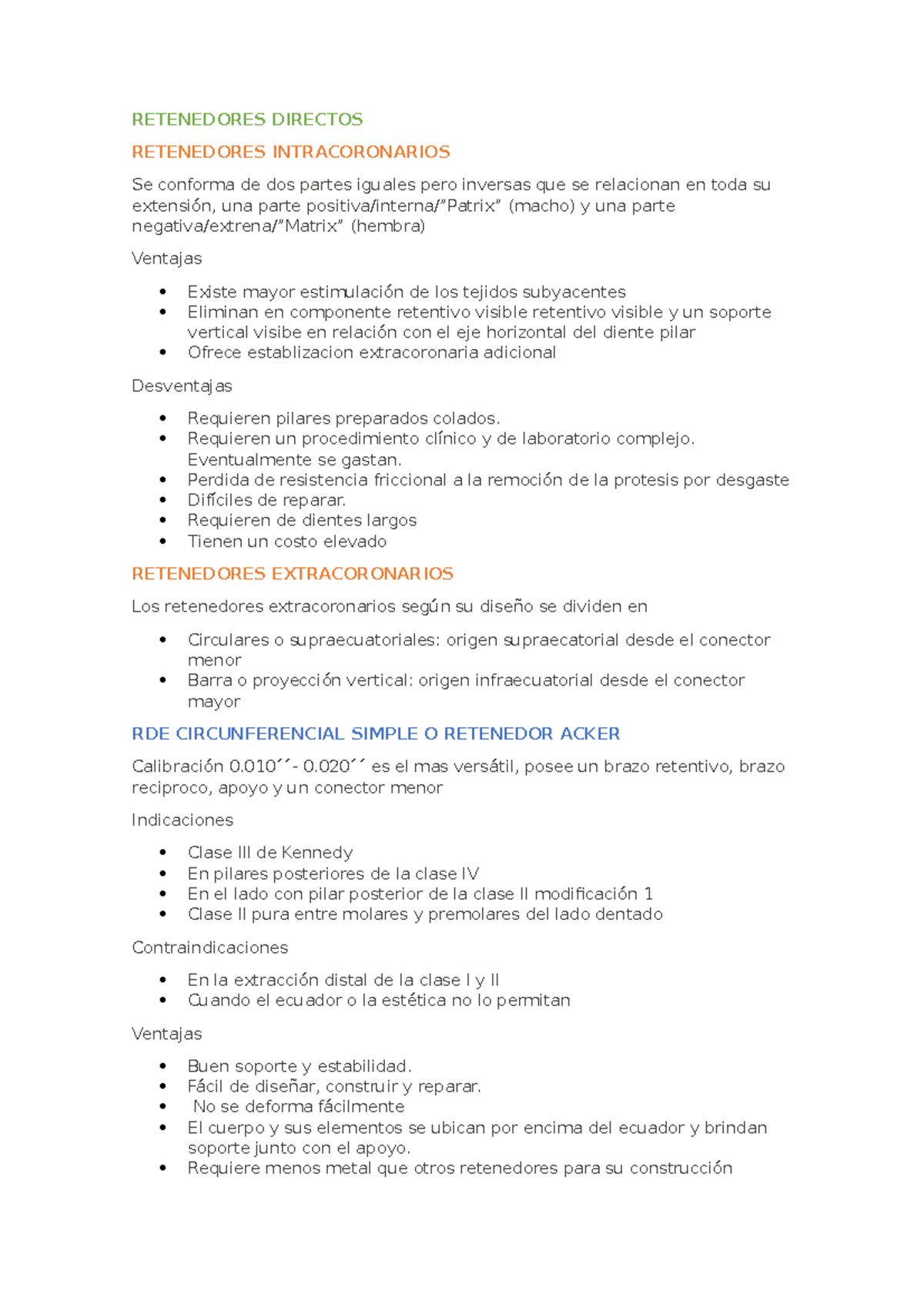 Retenedores Directos: Indicaciones, Ventajas y Desventajas en ...