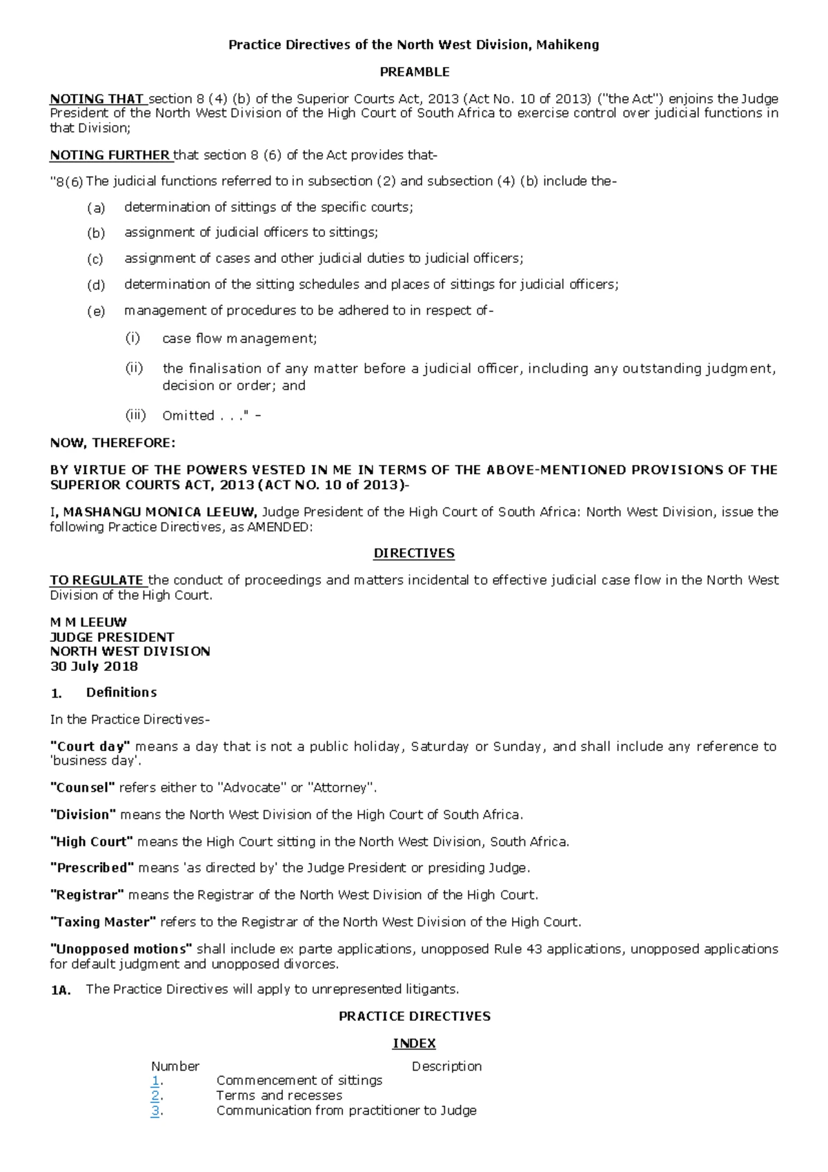 Notice of Set down and guidelines - SU 11-Class exercise What to know ...