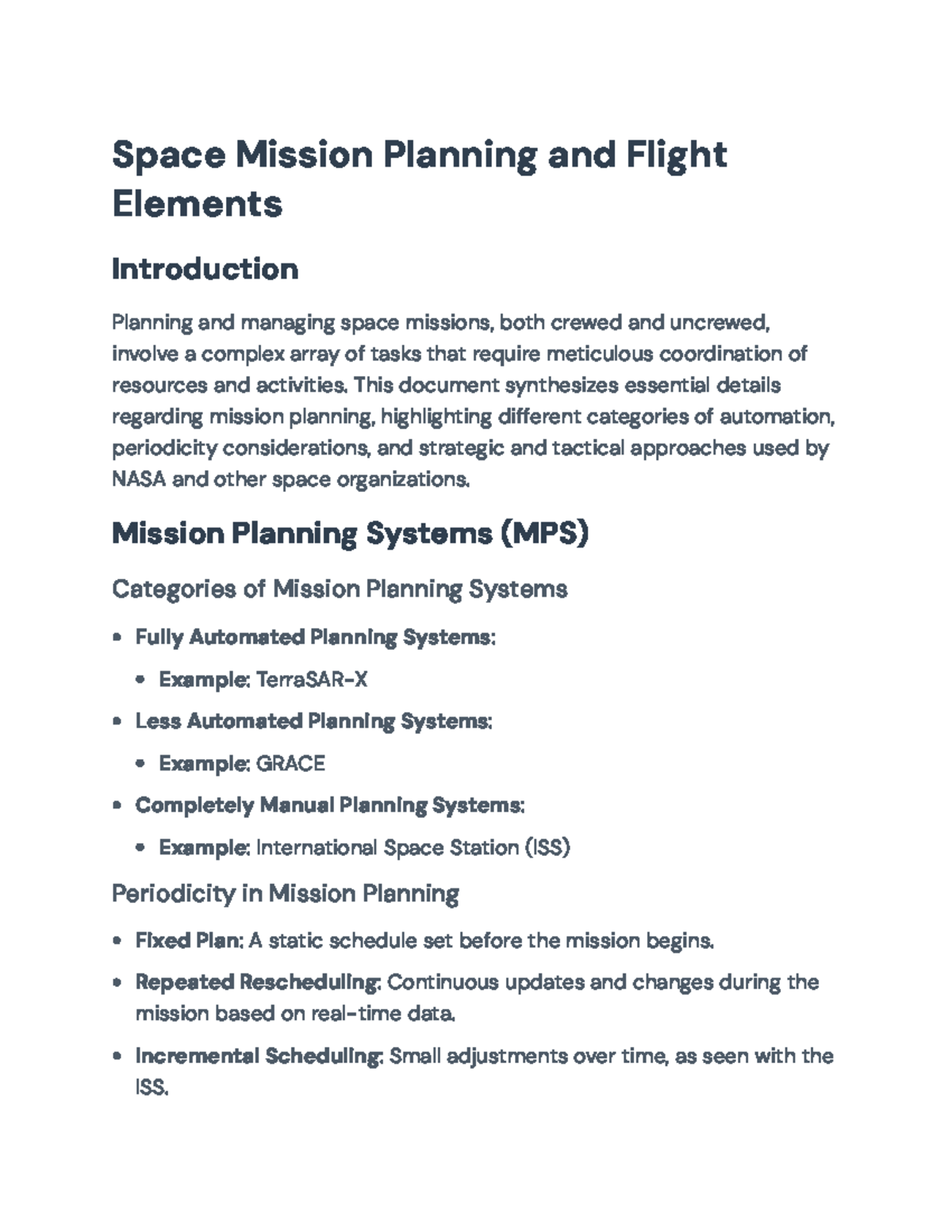 Space Mission Planning and Flight Elements: Automation and Strategies ...