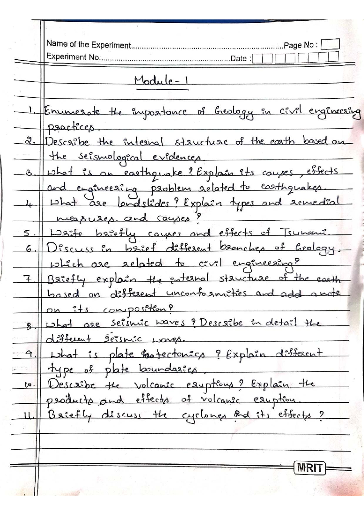 Geology Important Questions for Civil Engineering (MRIT) - Studocu