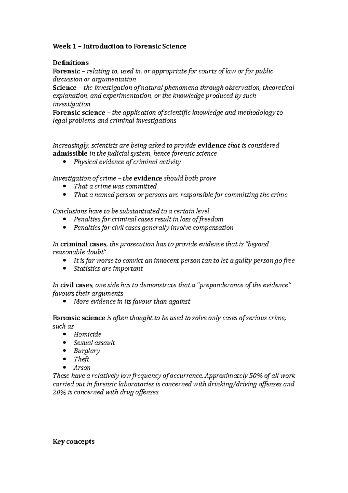 Week 1 Introduction To Forensic Science Lecture Notes And Solutions Week 1 Introduction To