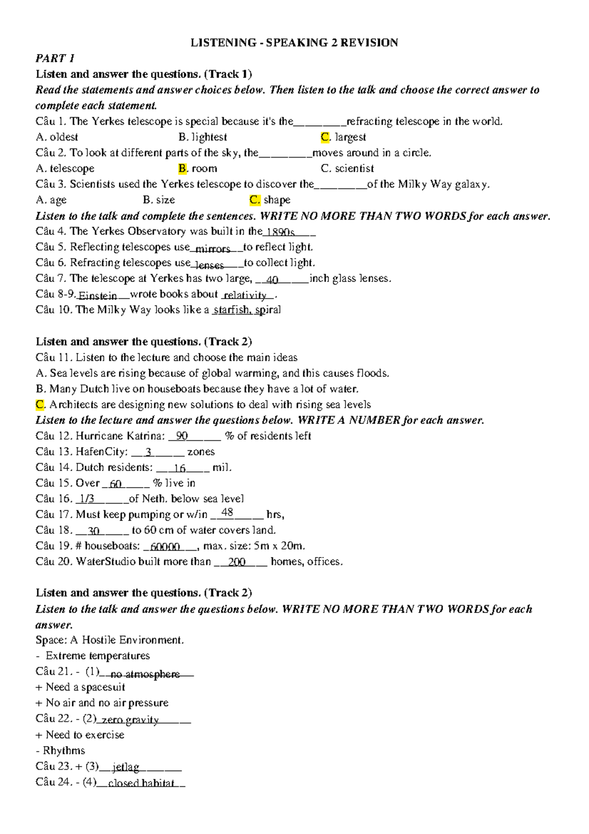 Listening - Speaking 2 Revision - LISTENING - SPEAKING 2 REVISION PART ...