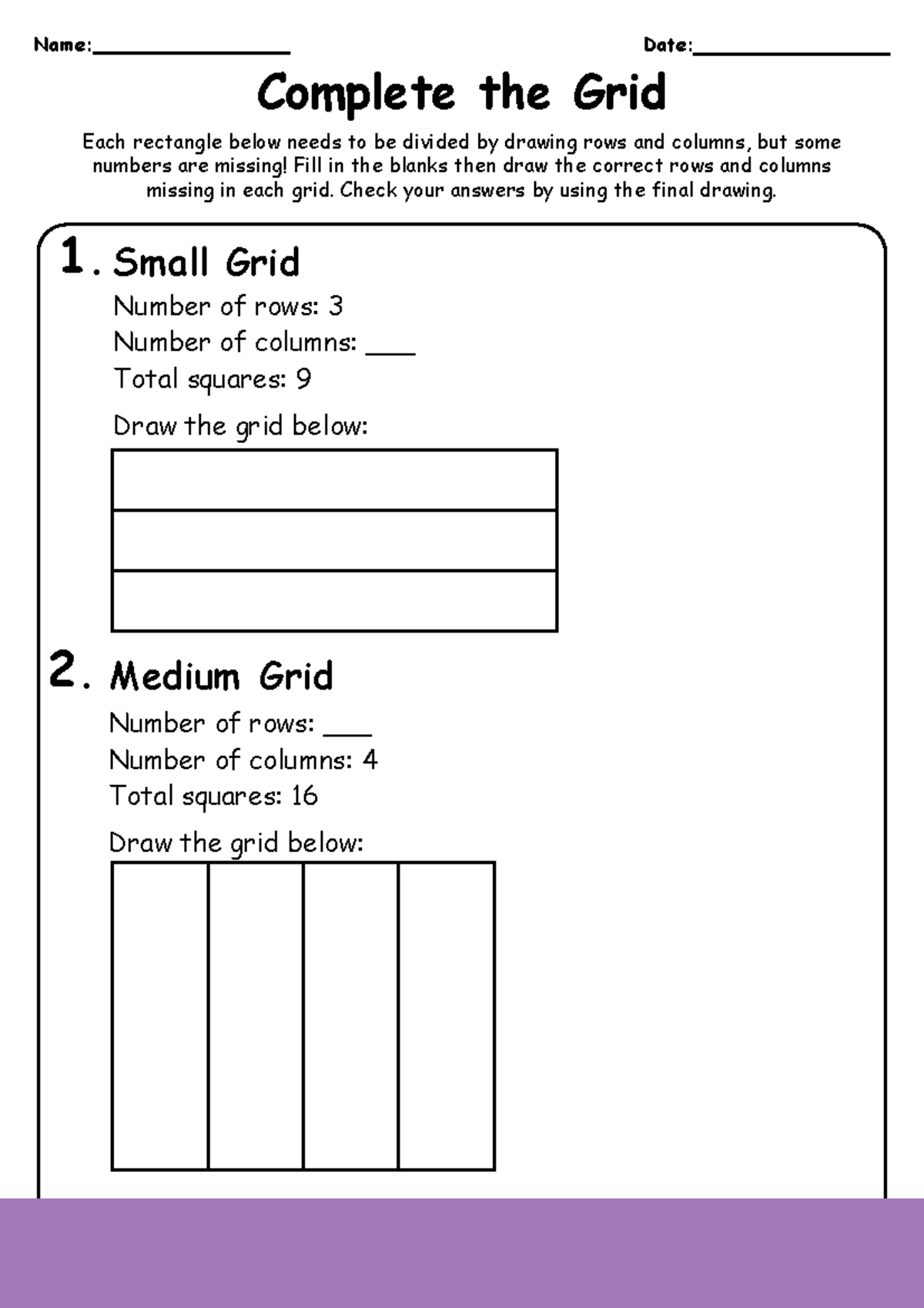 Complete the Grid - 2nd Grade Worksheet - Name: Date: Complete the Grid ...