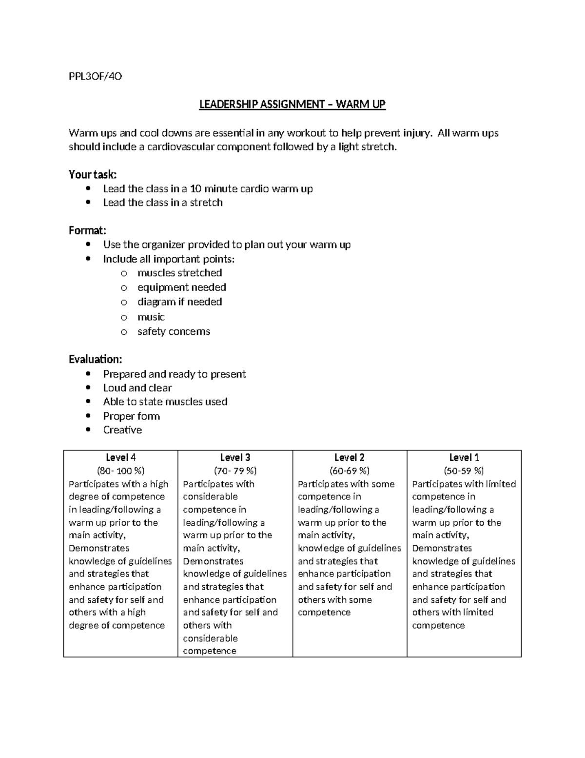 LEADERSHIP ASSIGNMENT WARM UP - NPTES Cardio & Stretch Planning Guide ...