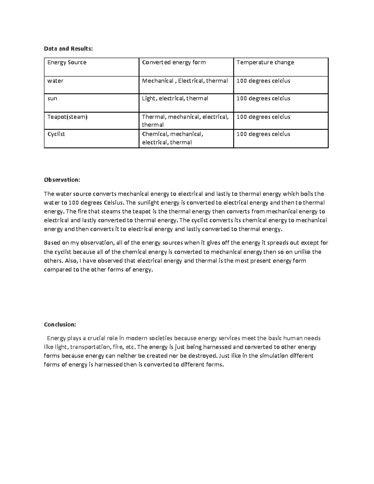 Activity 4.2 Simulation Activity on Energy Forms & Changes - Data and ...