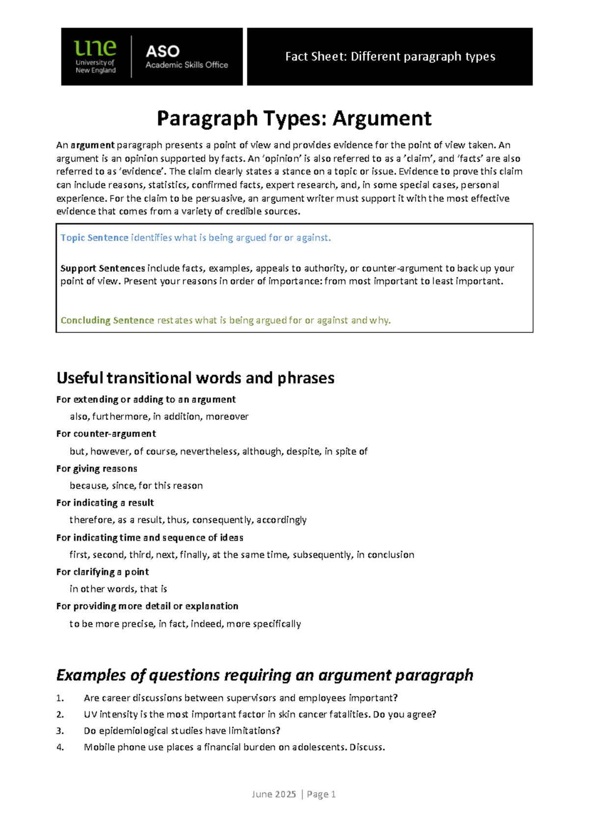 Argument Paragraph Types: Structure & Examples (Course Code: UV) - Studocu