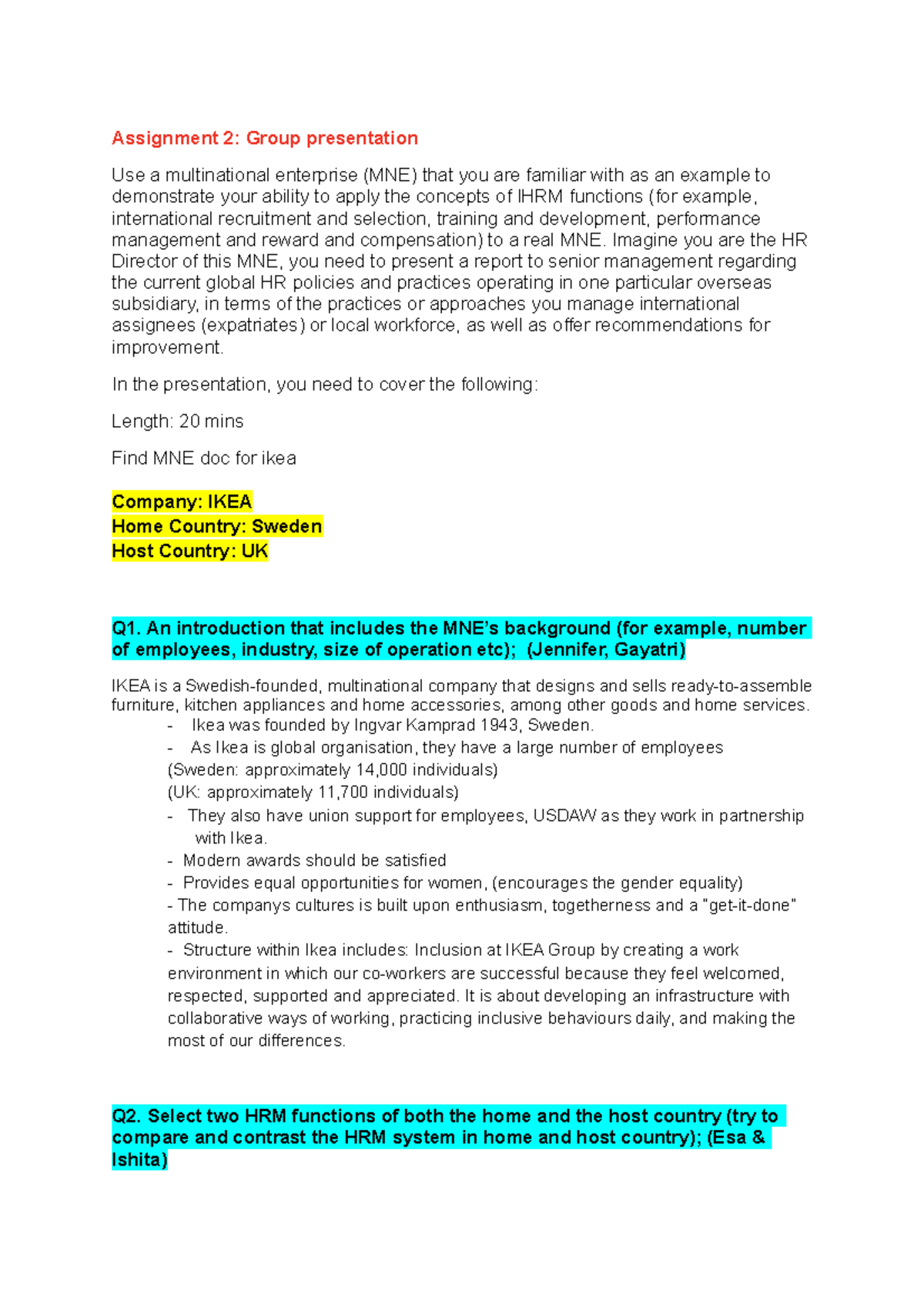 Assignment 2 Group presentation - Assignment 2: Group presentation Use ...