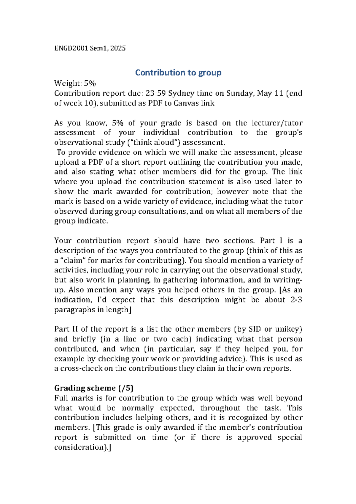 ENGD2001 Sem1, 2025 Group Contribution Report Guidelines and Submission ...