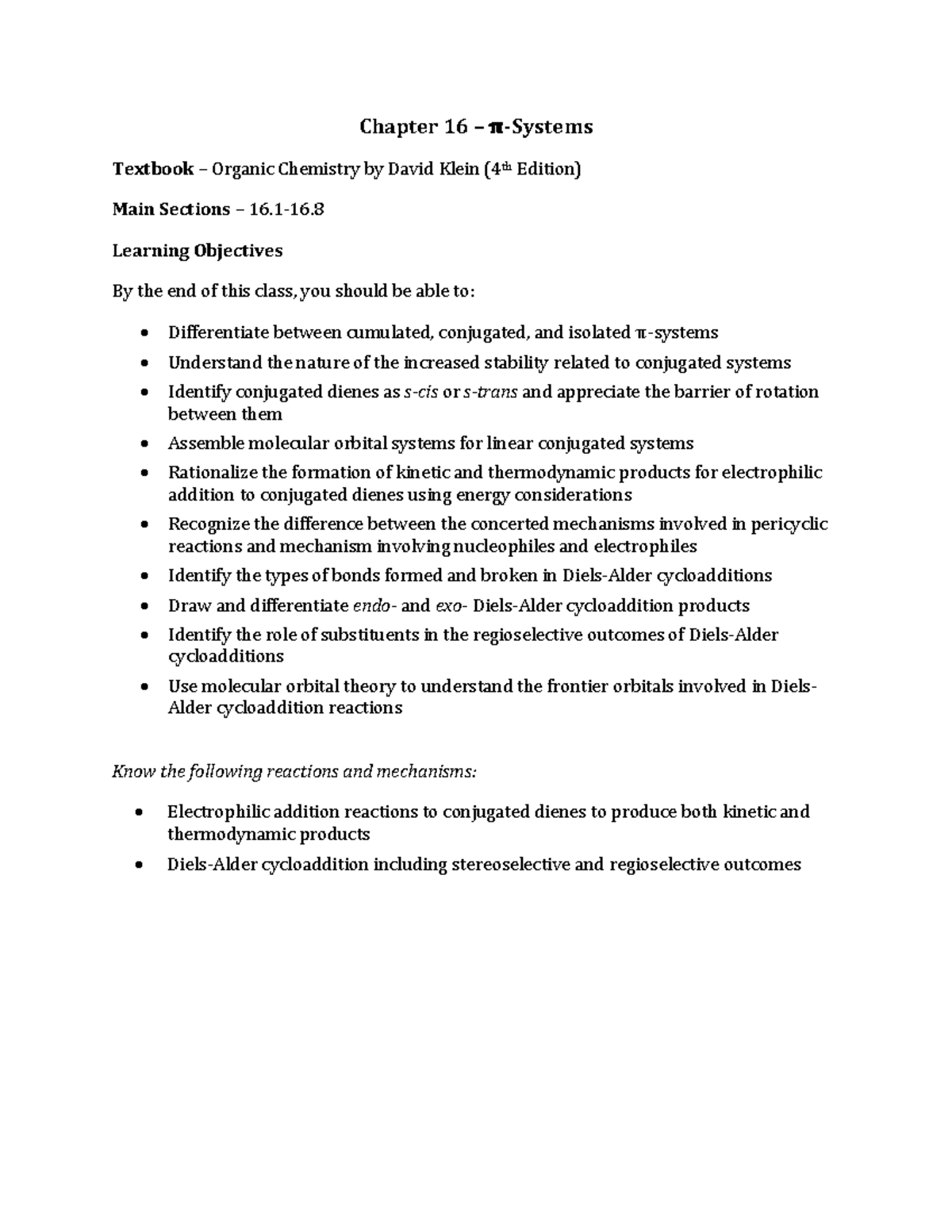 Chapter 16 Outline - Chapter 1 6 – 𝛑-Systems Textbook – Organic ...
