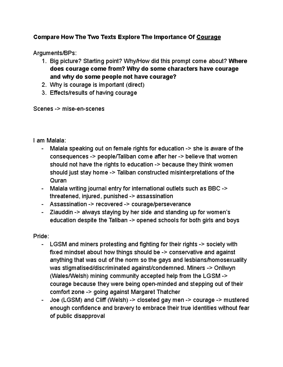 ENG 201: Analyzing Courage in "I Am Malala" and "Pride" - Studocu