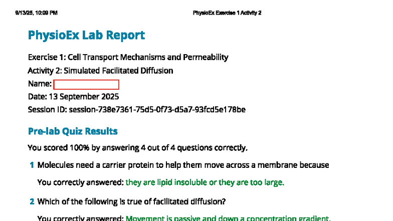 PhysioEx 10:09 PM Lab Report: Cell Transport & Diffusion Activity 2 ...