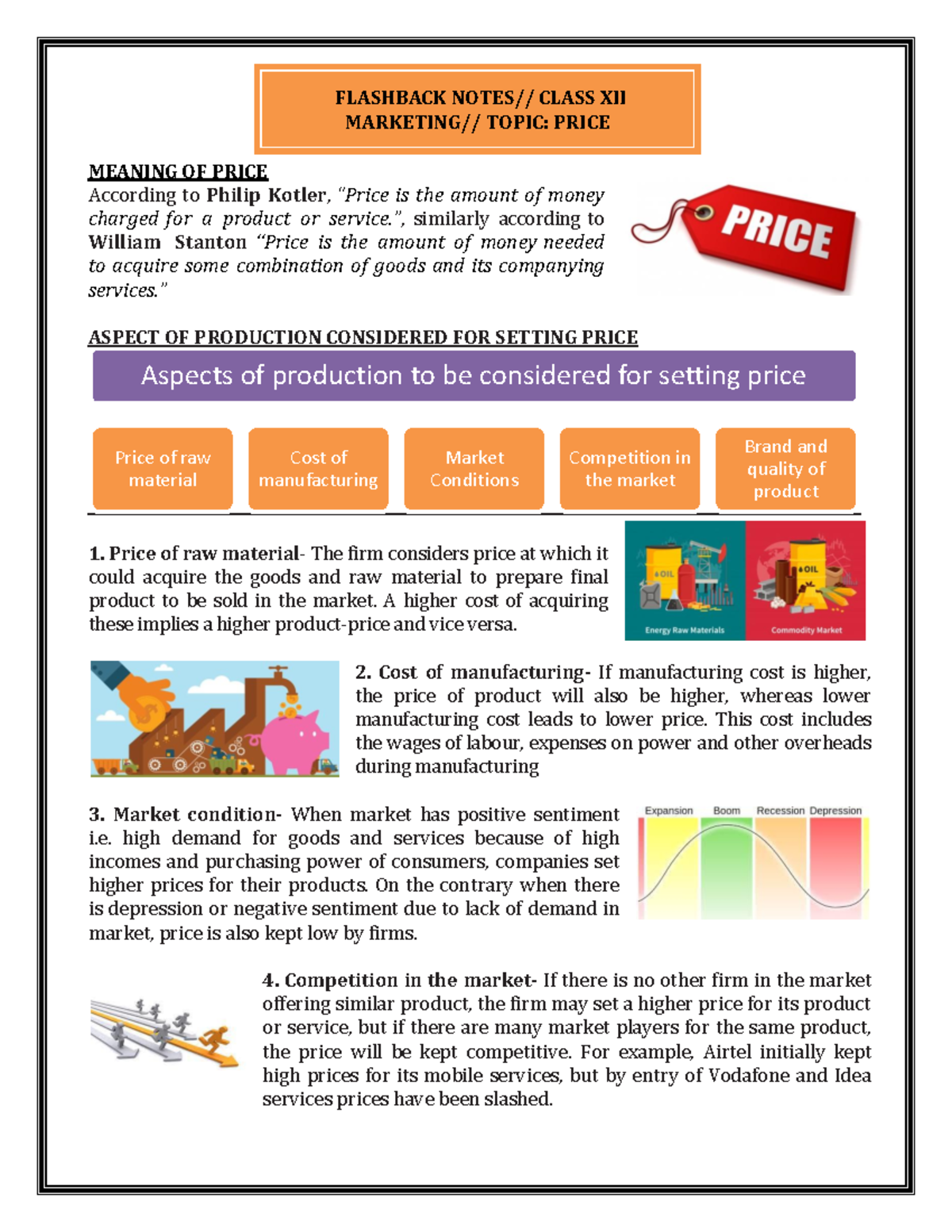 XII Class Marketing Flashback Notes: Understanding Price Dynamics - Studocu