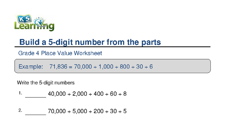 Grade 4 Place Value Worksheet: Build 5-Digit Numbers from Parts - Studocu