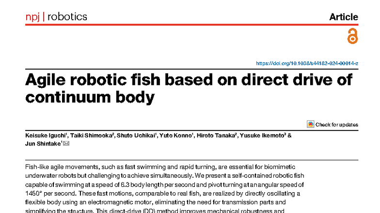 Design of a Robotic Fish Body - npj Robotics Article - Studocu