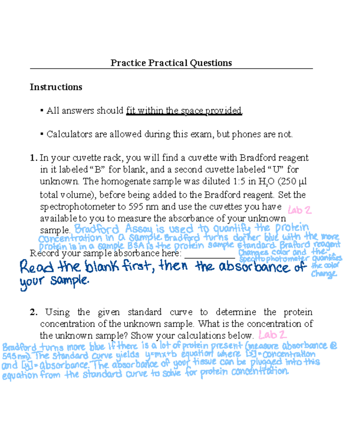 BIOL113 Practice Practical Exam Answer Key and Instructions - Studocu