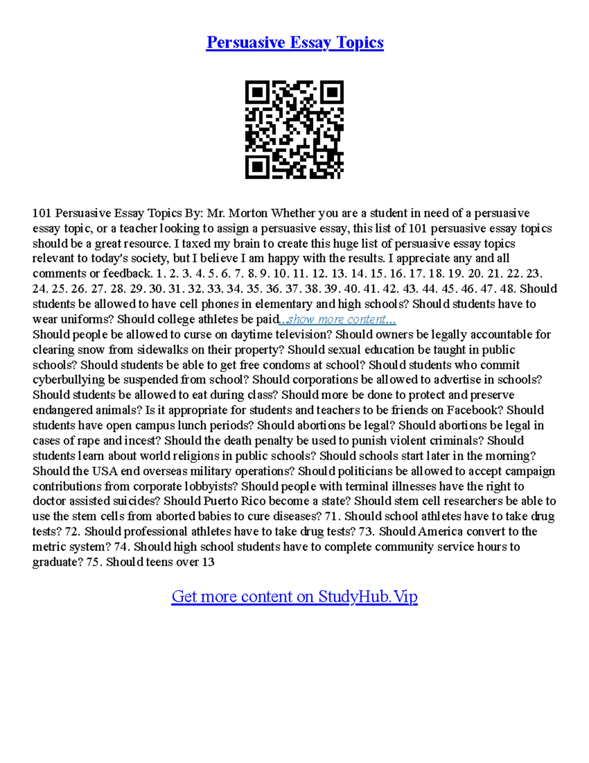 Persuasive Essay Topics Funny - Persuasive Essay Topics 101 Persuasive ...