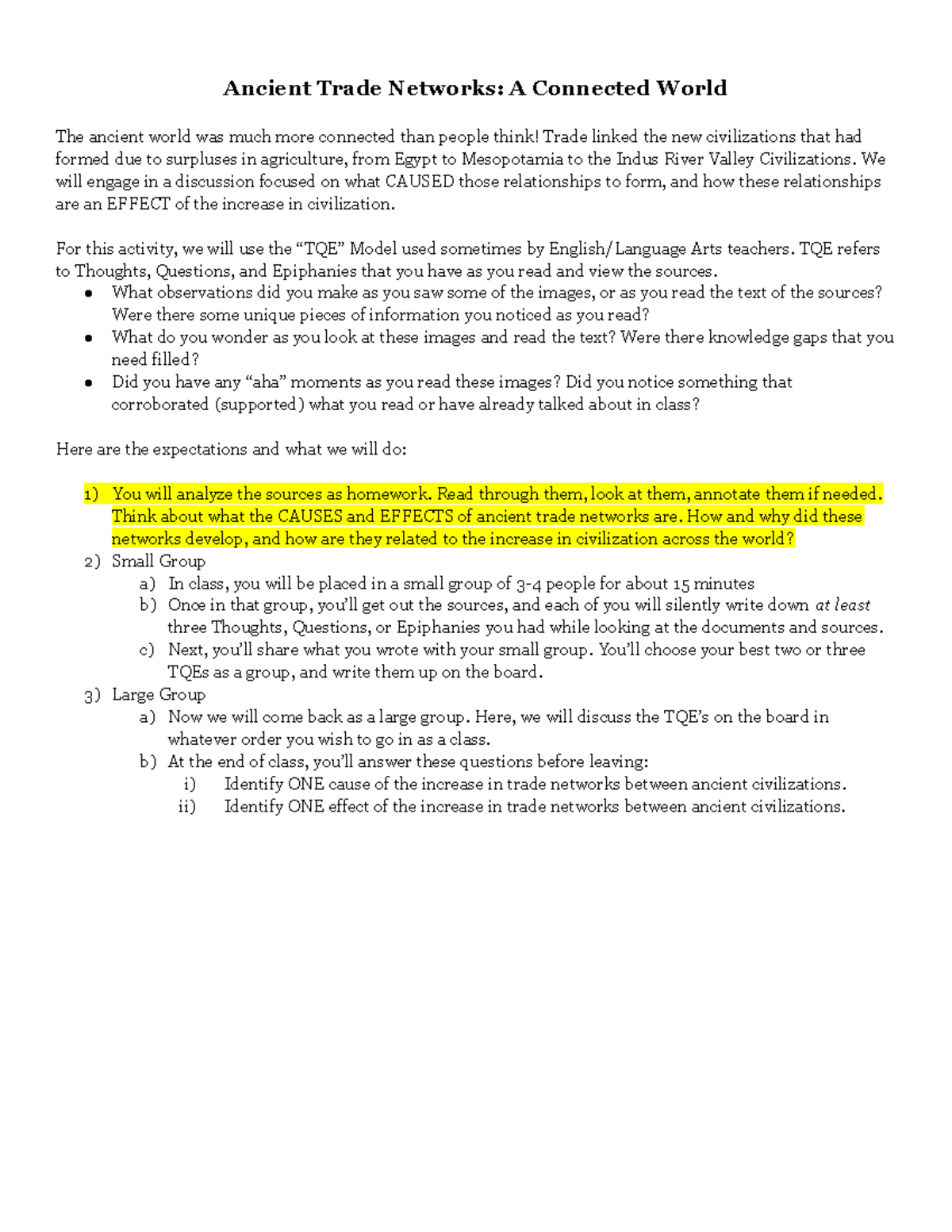 Ancient Trade Networks: Causes & Effects Discussion Activity - Studocu