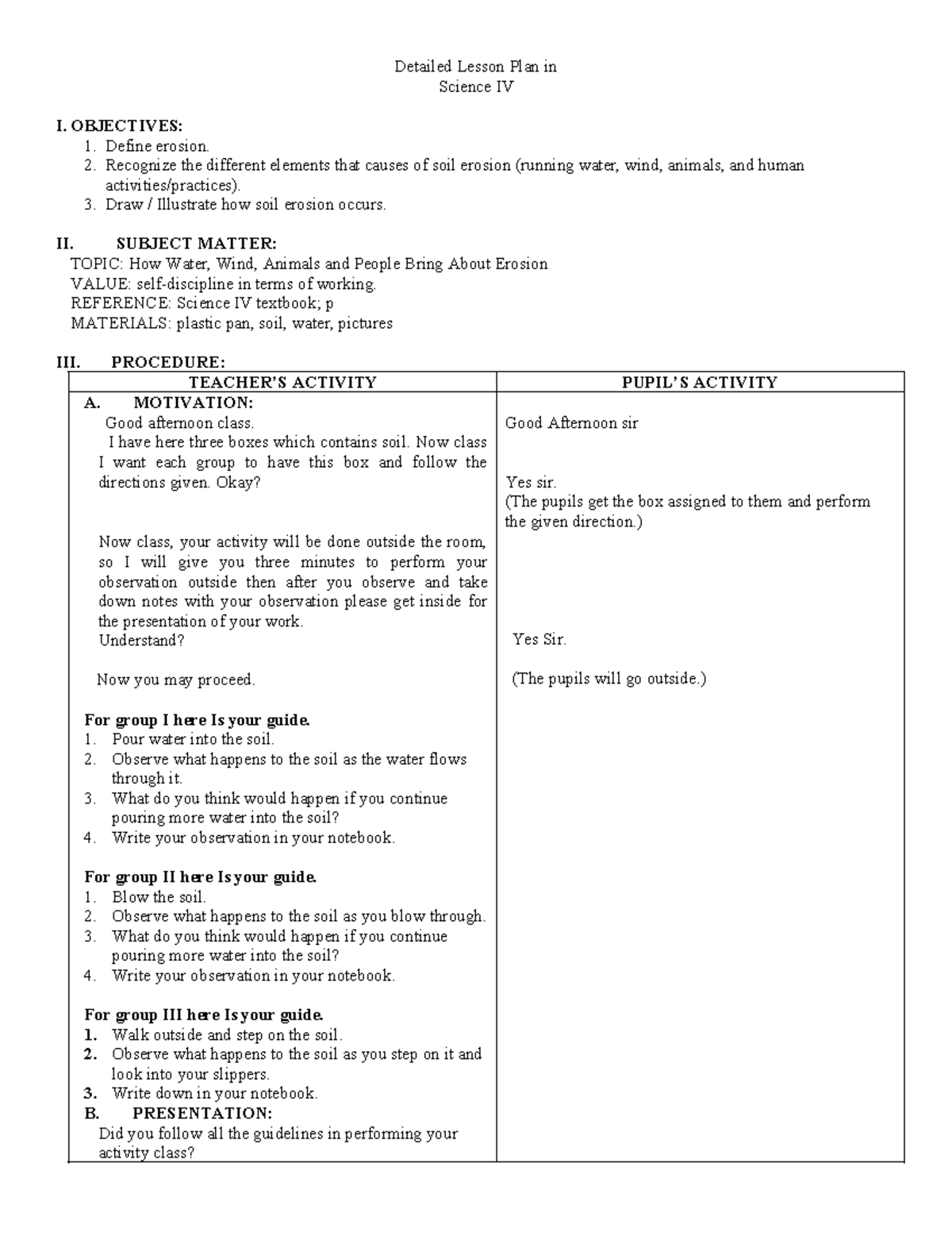 Detailed Lesson Plan in Science IV: Understanding Soil Erosion - Studocu