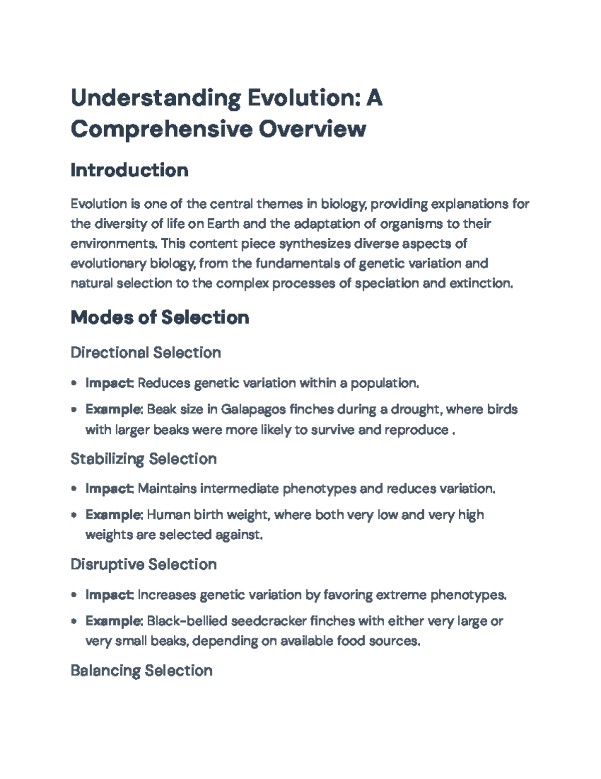 Advanced Insights into Evolution: Mechanisms, Selection, and Extinction ...