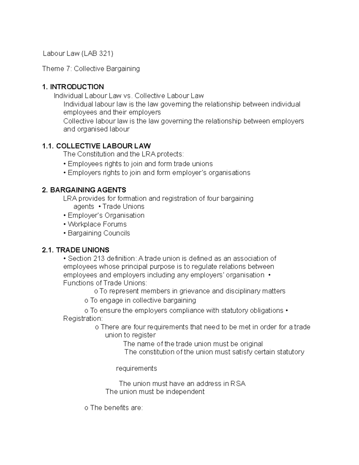 LAB 321 Lecture 7 Notes: Understanding Collective Bargaining - Studocu