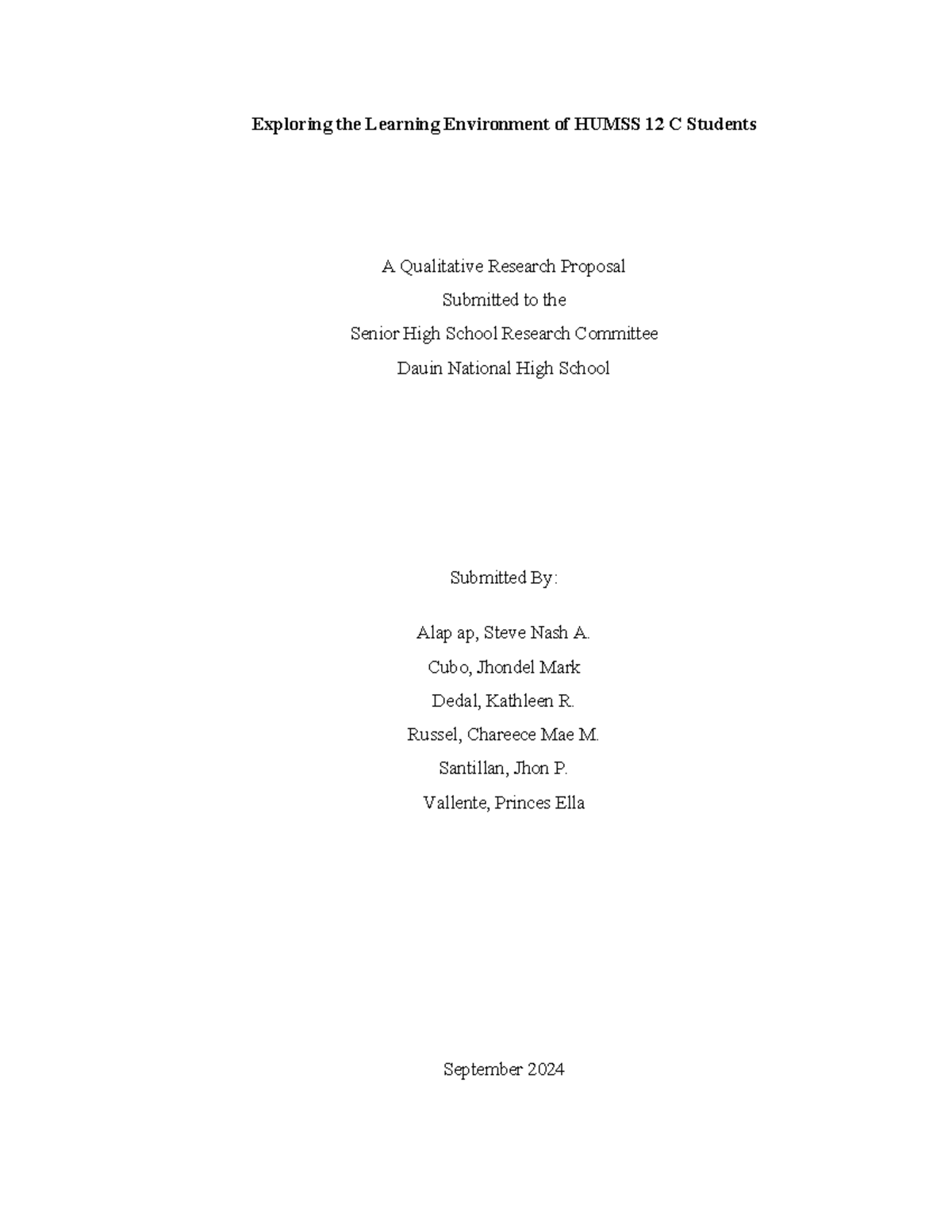 Exploring the Learning Environment of HUMSS 12 C Students: A ...