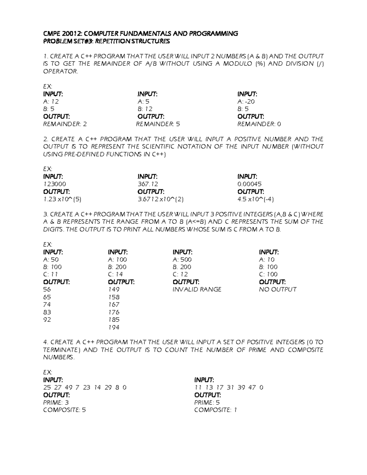 ACT3-Repetition-Structures - CMPE 20012 : COMPUTER FUNDAMENTALS AND PROGRAMMING PROBLEM SET# 3 ...